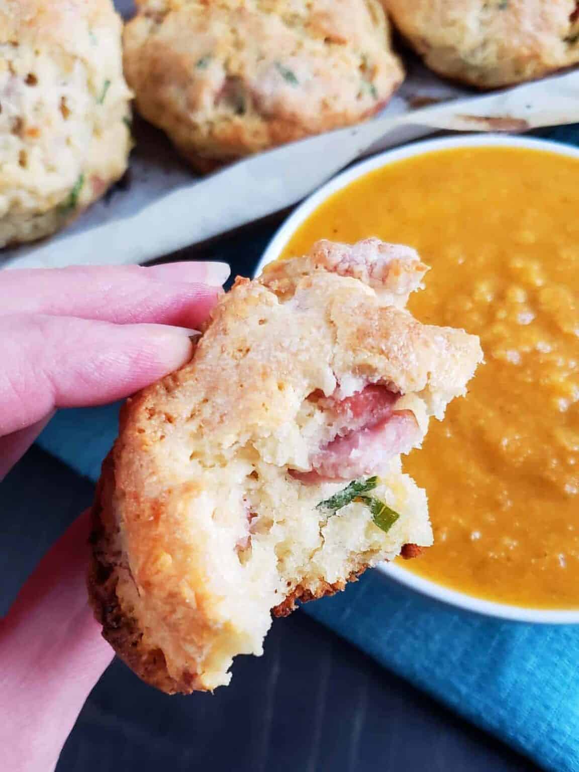 Sourdough Cheese Scones with Ham - Raspberries and Kohlrabi